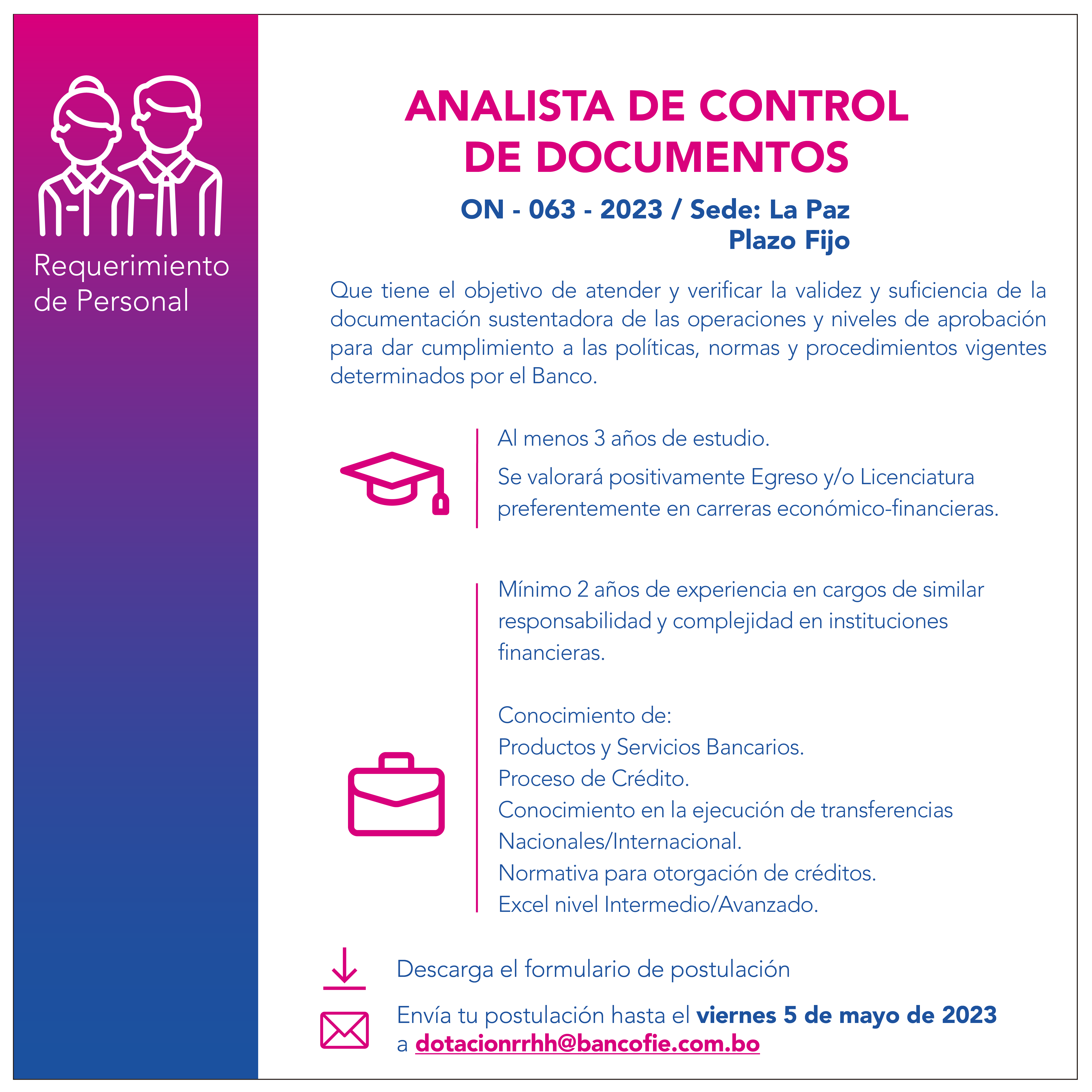 ANALISTA DE CONTROL DE DOCUMENTO | Trabajando Bolivia